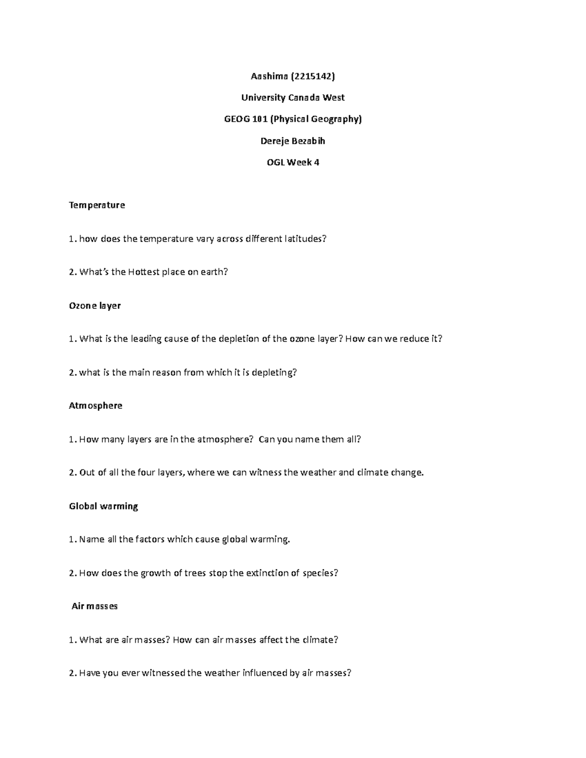 OGL Week 4 - class activity - Aashima (2215142) University Canada West ...