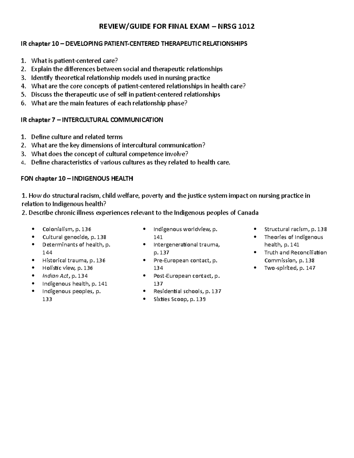 Review Guide for Final Exam - Fall 2021 - REVIEW/GUIDE FOR FINAL EXAM ...