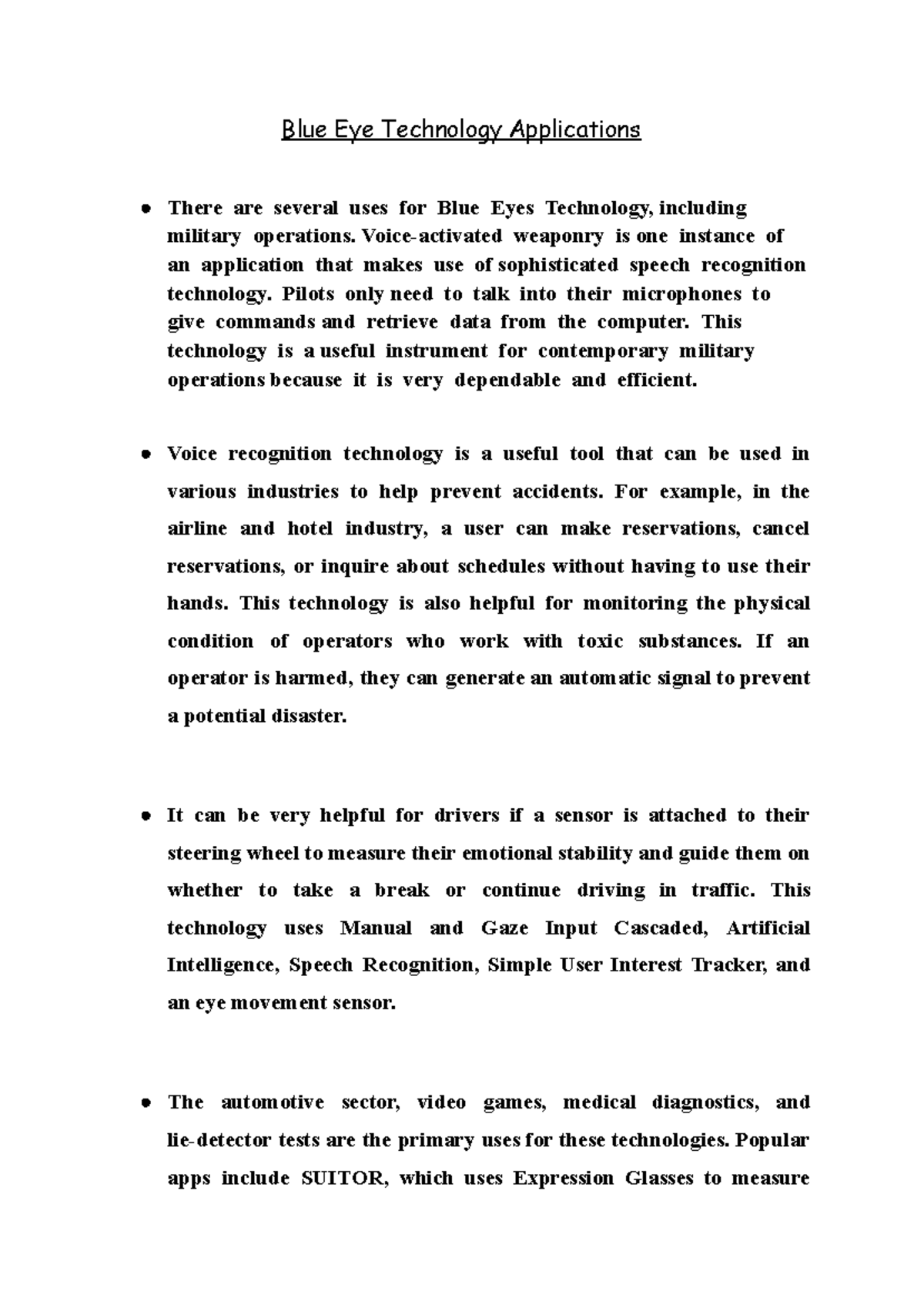 Applications of the Blue Eye Technology - Blue Eye Technology ...