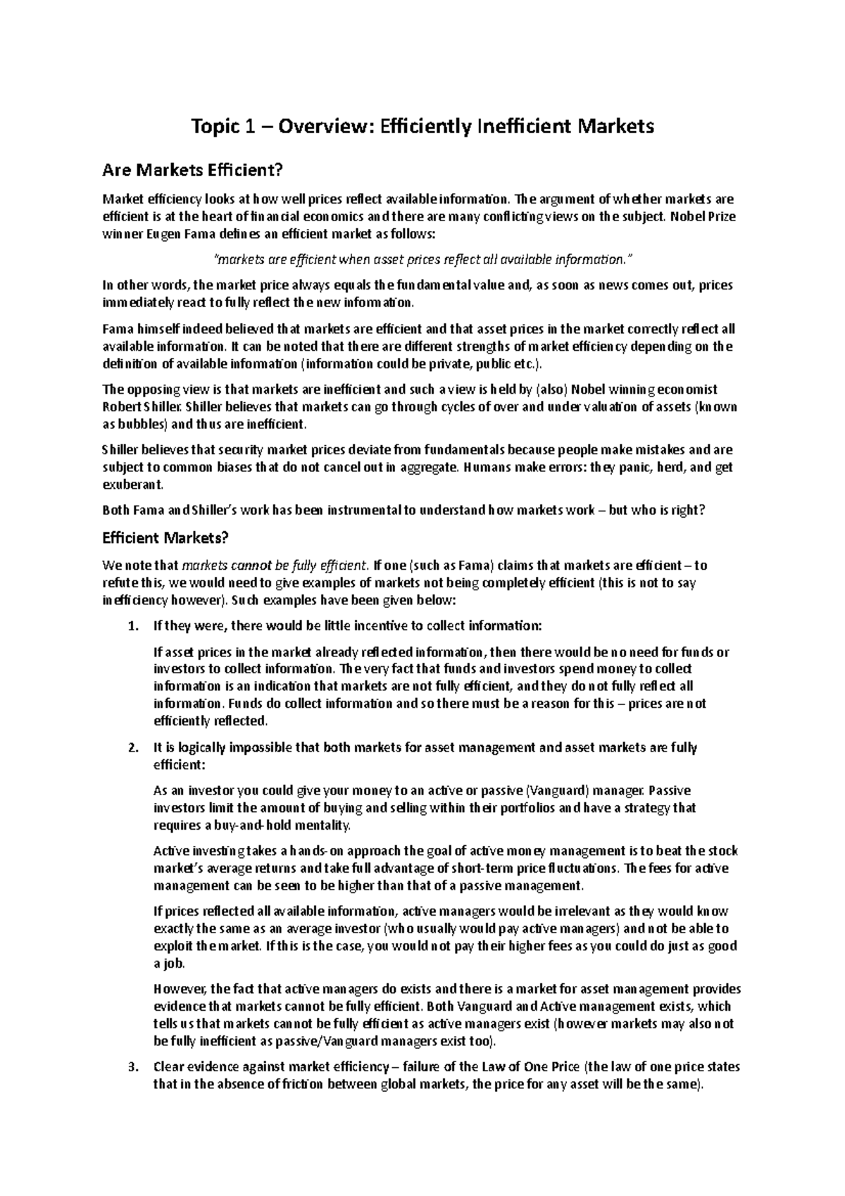 Topic 1 Overview Efficiently Inefficient Markets - Topic 1 – Overview ...