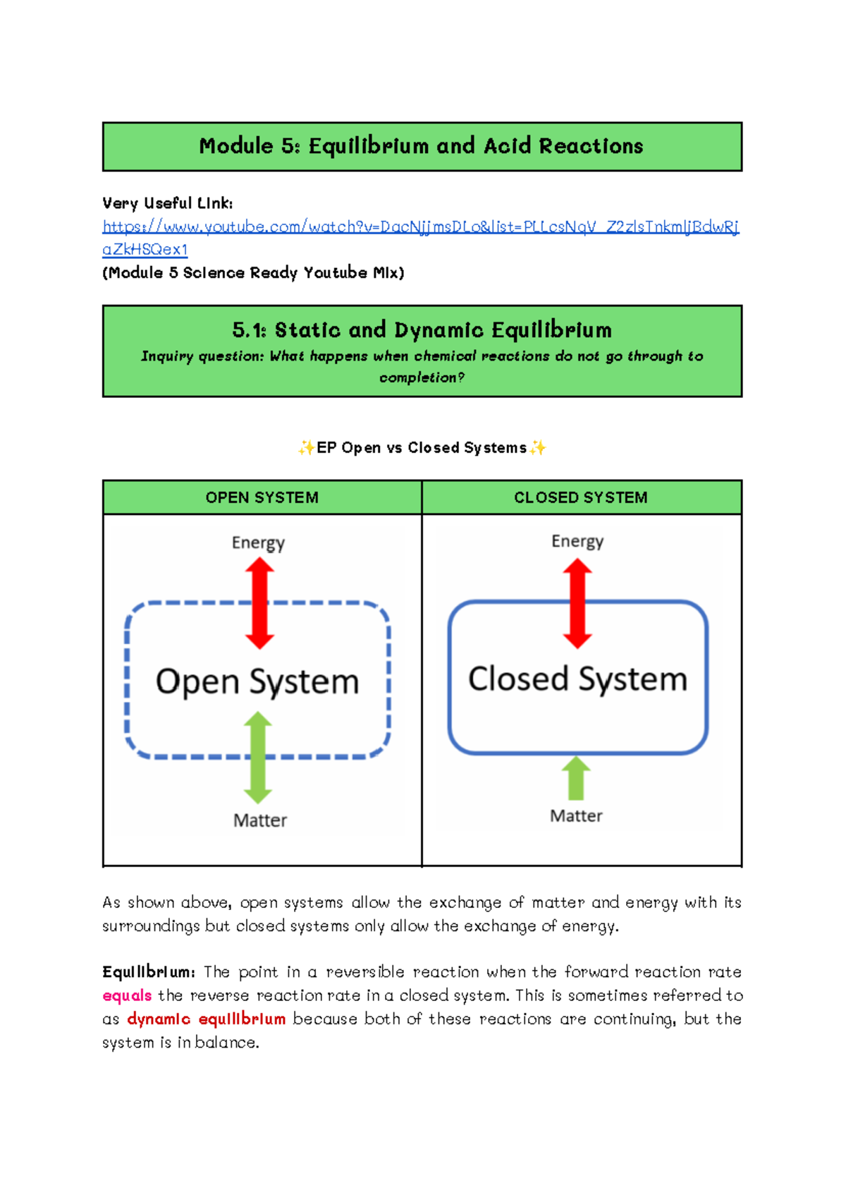 Chemistry Module 5 - Module 5: Equilibrium and Acid Reactions Very ...