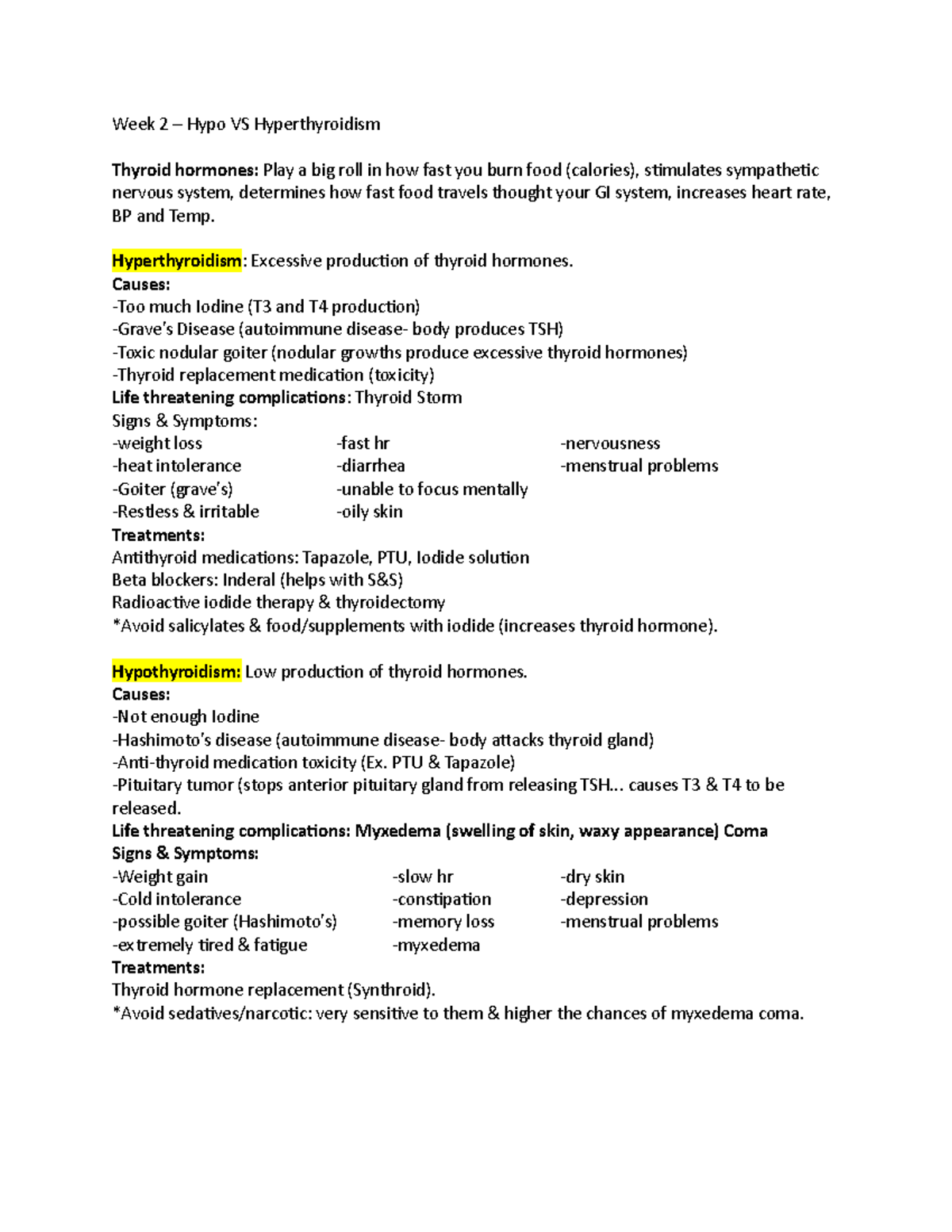 Nrsg 93 Hypo Vs Hyperthyroidism Week 2 Hypo Vs Hyperthyroidism