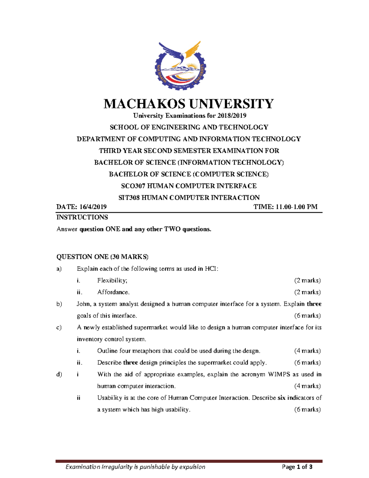 HCI Exam - This document contains - Examination Irregularity is punishable by expulsion Page 1 ...