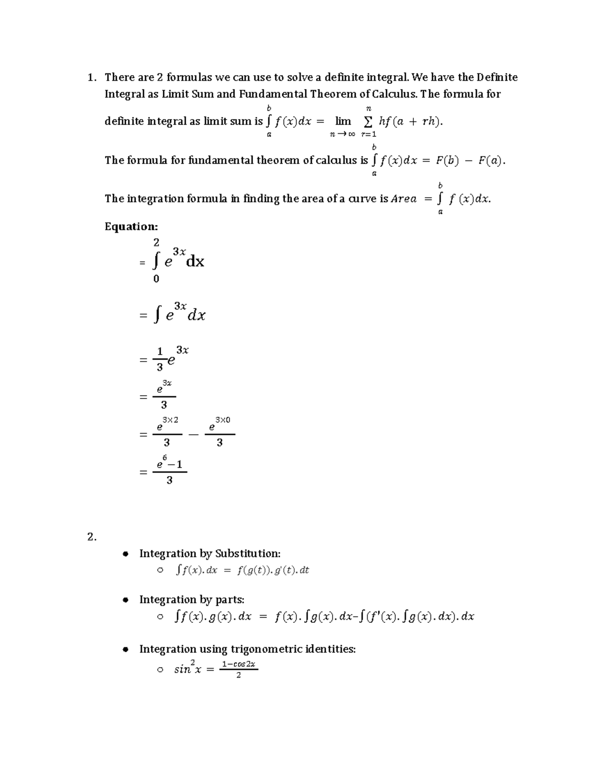 BRET Brian Pineda Definite Integral Integration Techniques - There are ...