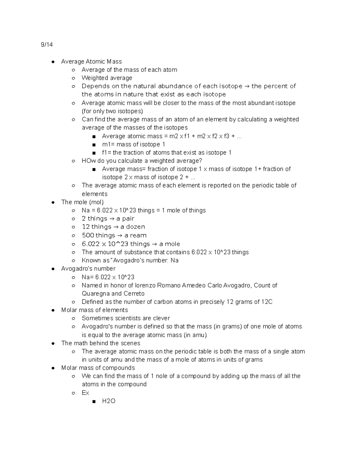 Chem Notes Unit 2 - 9/ Average Atomic Mass Average of the mass of each ...