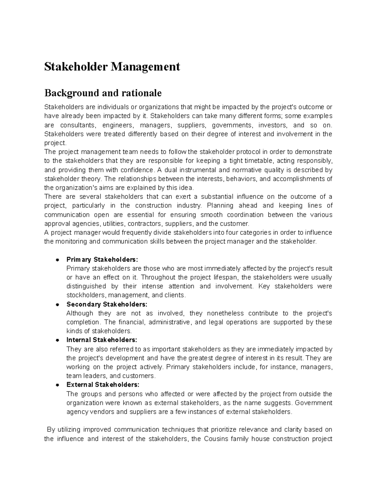 Stakeholder Management - Stakeholder Management Background and ...