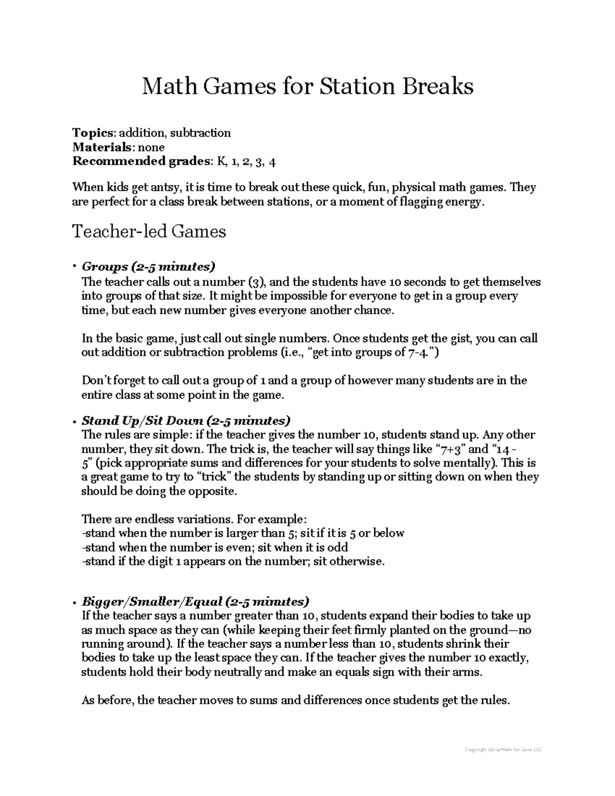 429678065 Math Games for Breaks - Math Games for Station Breaks ...