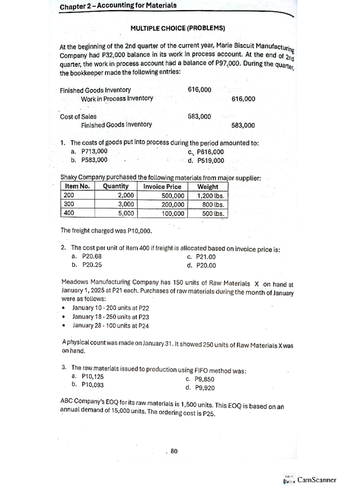 Chapter 2 Questions Cost Accounting and Control 2025 edition - Chapter ...