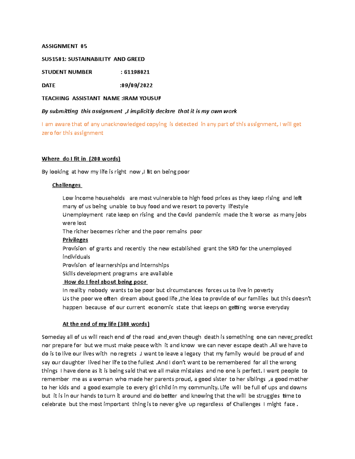 Sus1501 - Save the RHINO - ASSIGNMENT 05 SUS1501: SUSTAINABILITY AND ...