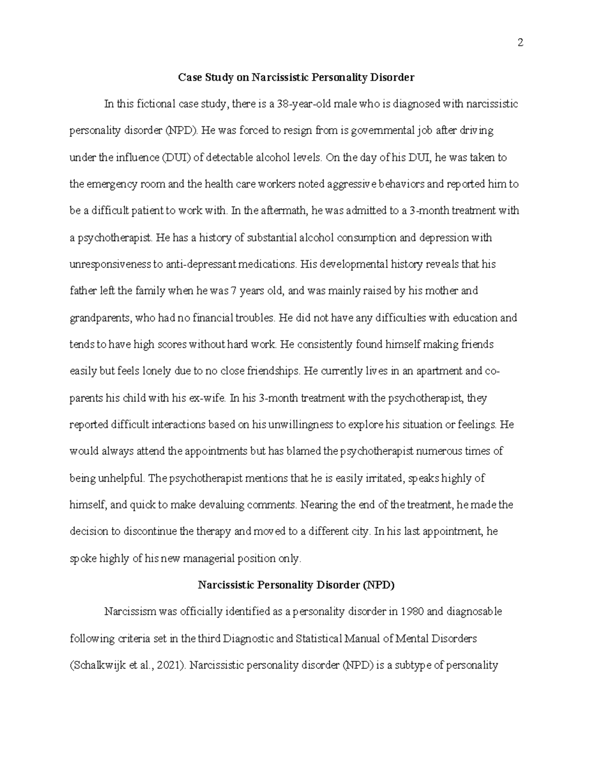 Personality DO Paper - Case Study on Narcissistic Personality Disorder ...