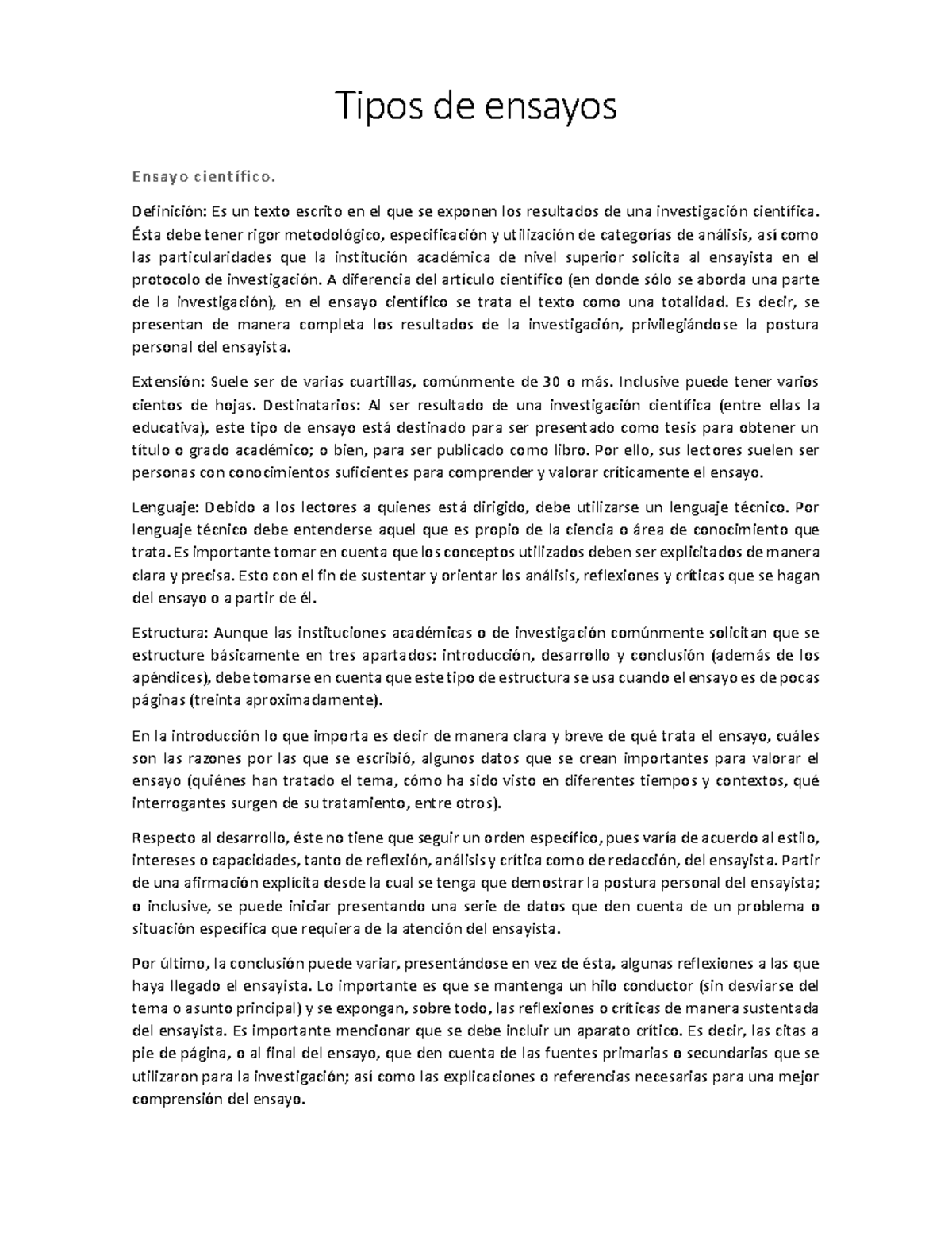 CLASIFICACIÓN DE LOS TIPOS DE ENSAYOS LITERARIOS, ACADEMICOS Y ...