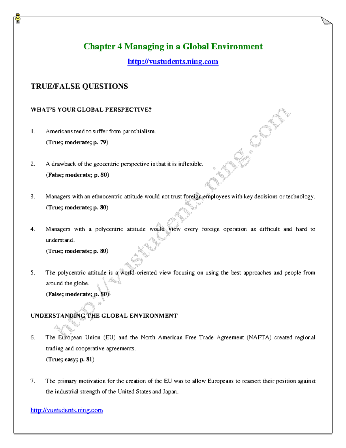 MGT Chapter 4Managingina Global Environment - Chapter 4 Managing in a ...