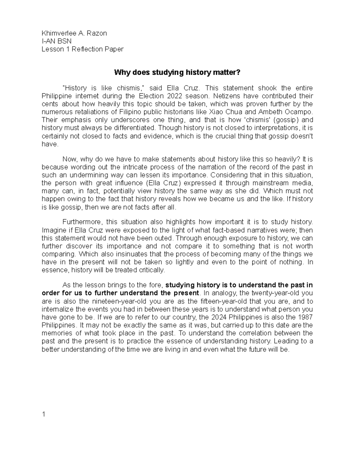 RPH RPH RPH RPH - Khimverlee A. Razon I-AN BSN Lesson 1 Reflection ...