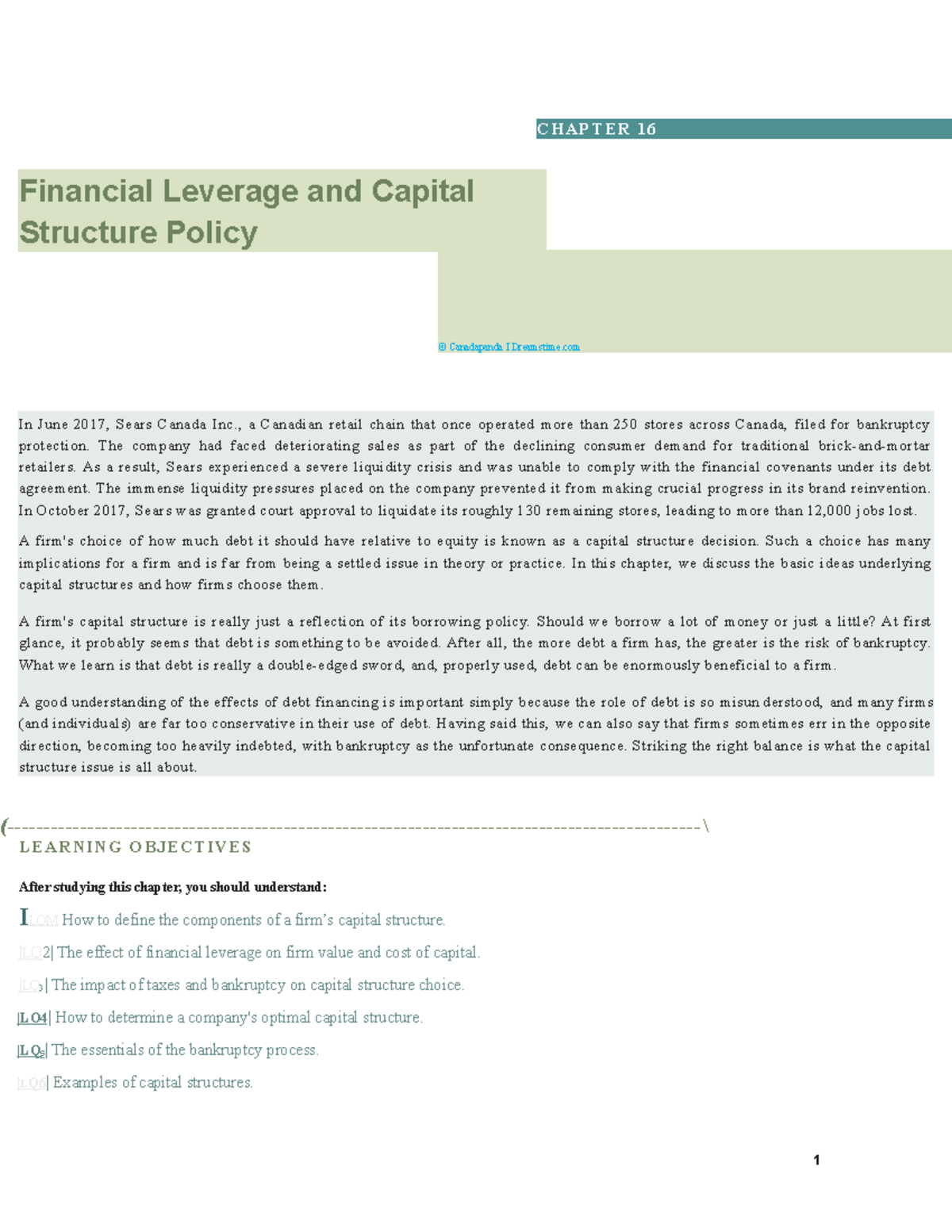 Chapter one - nkjkjnkmkm - 1 CHAPTER 16 Financial Leverage and Capital ...