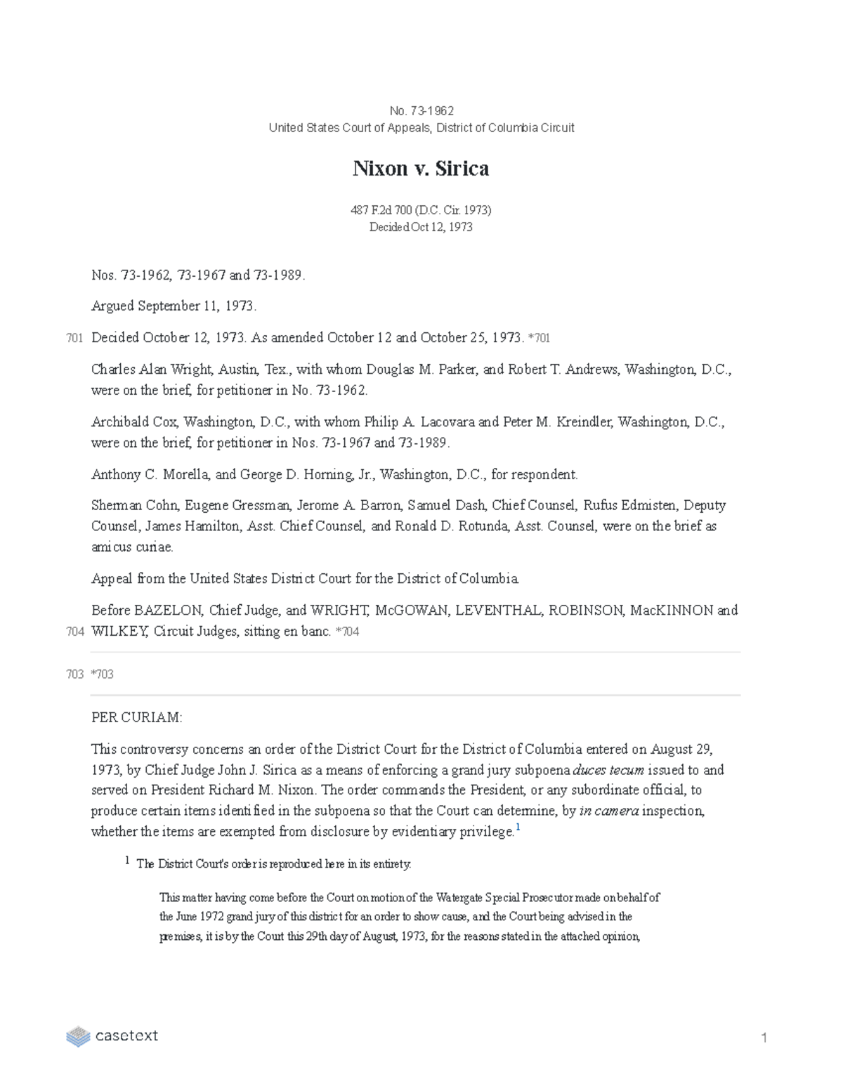 Nixon v. Sirica - lecture notes - No. 73- United States Court of ...