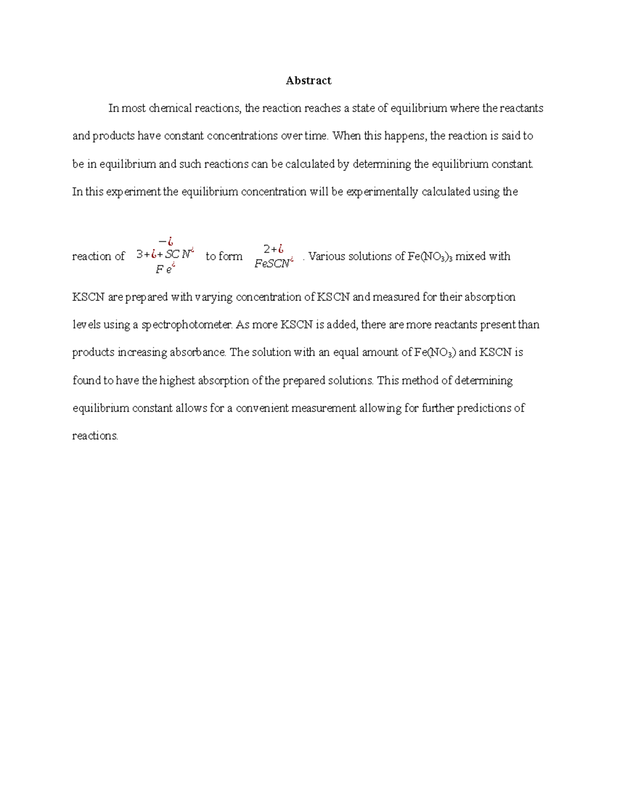 Chemistry II - Module 8 Lab Report - Abstract In most chemical ...