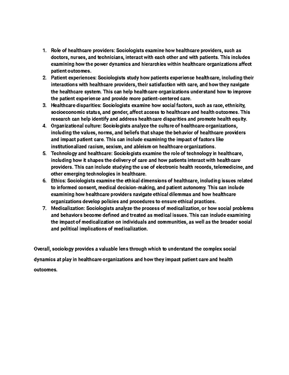 Sociology in hospitals - Role of healthcare providers: Sociologists ...