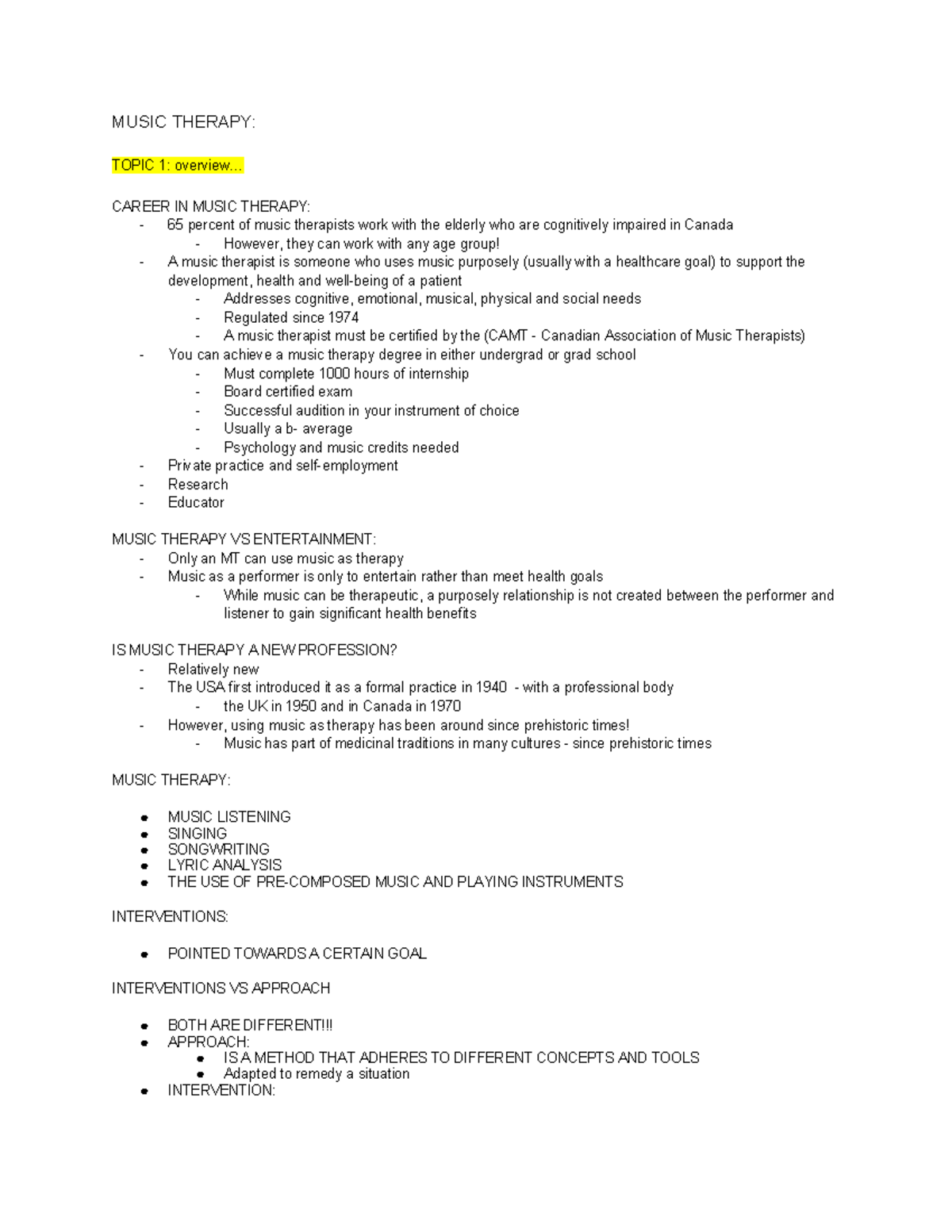 Music Therapy - all notes for every week leading up to the exam ...