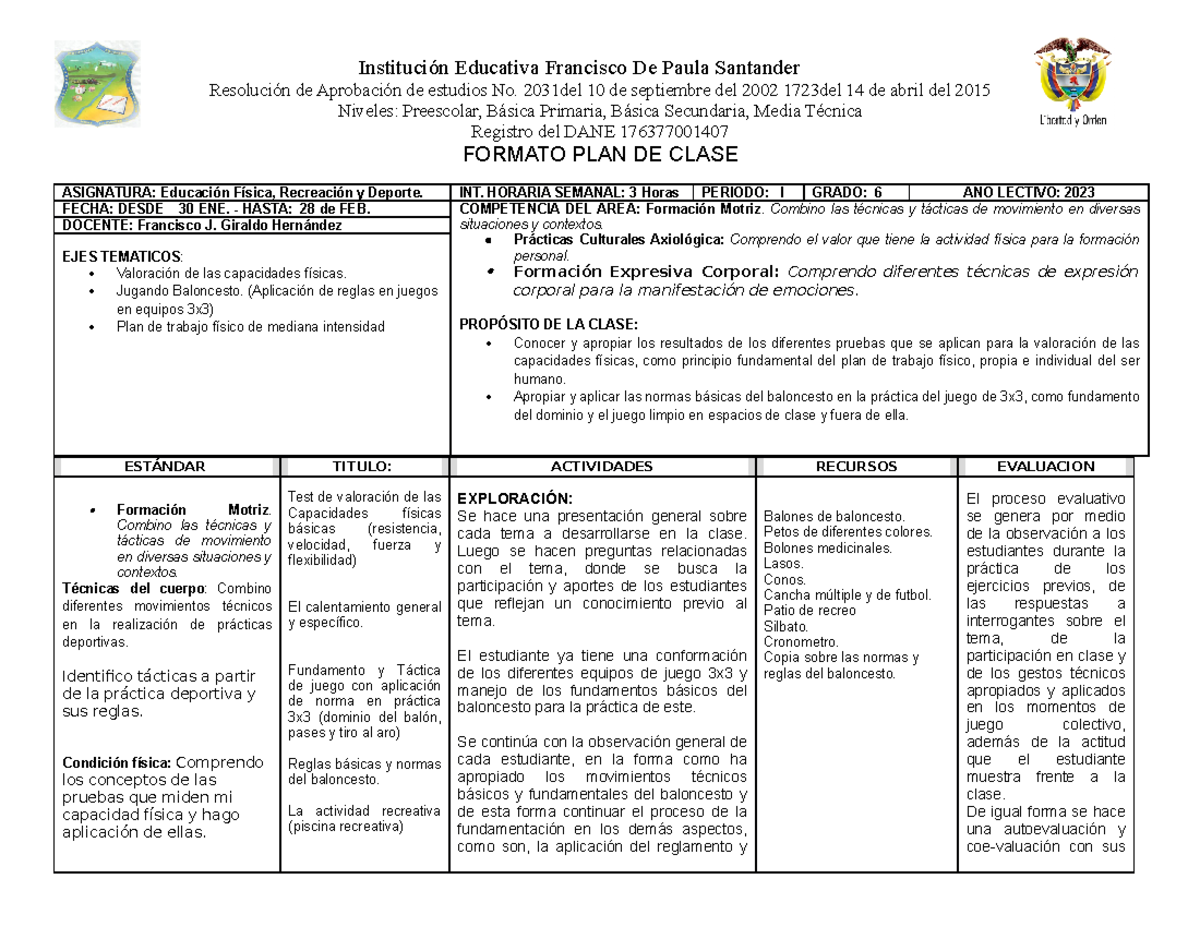 PLAN DE AULA III P Grado 6 SEPT - NOV - Institución Educativa Francisco ...