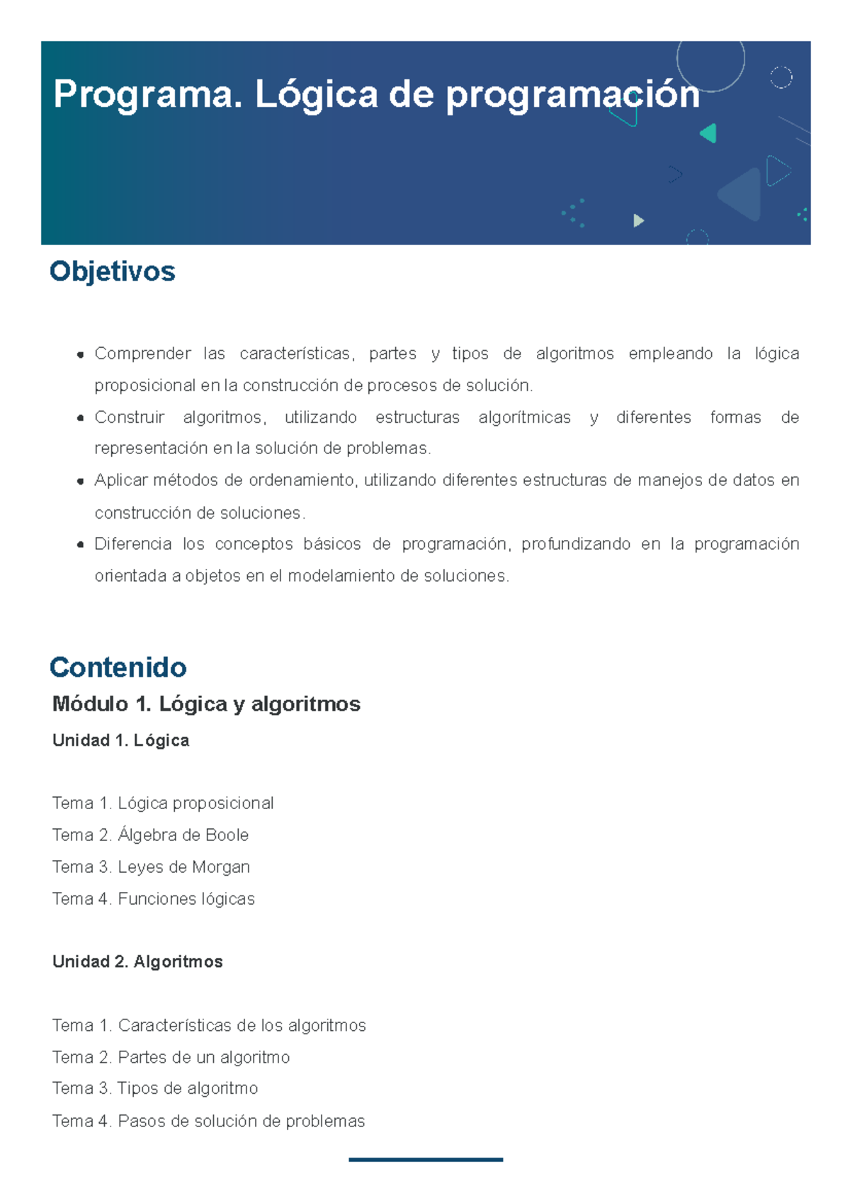 Programa - Gavik - Programa. Lógica de programación Objetivos ...