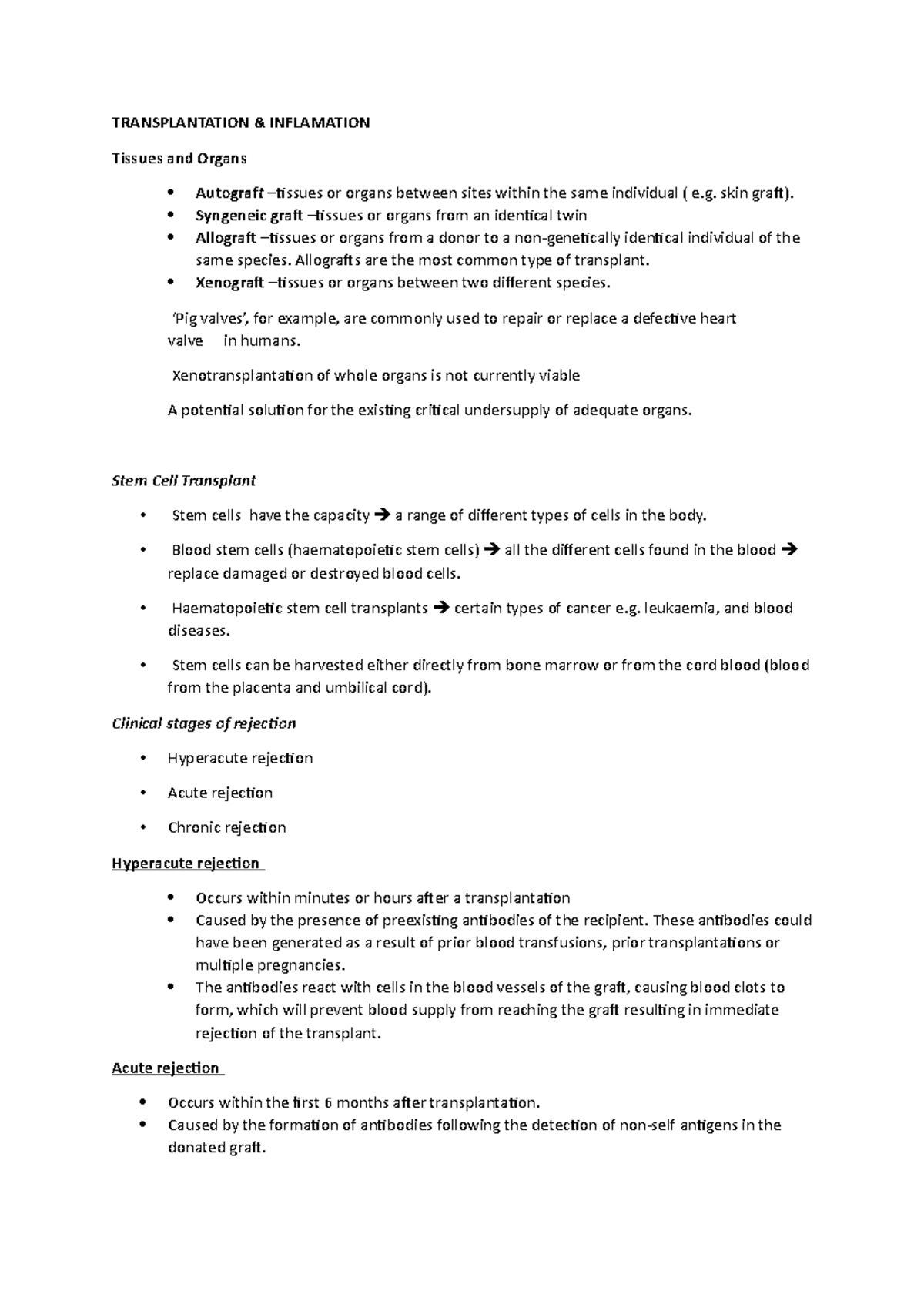 Transplatation revision 2 - TRANSPLANTATION & INFLAMATION Tissues and ...