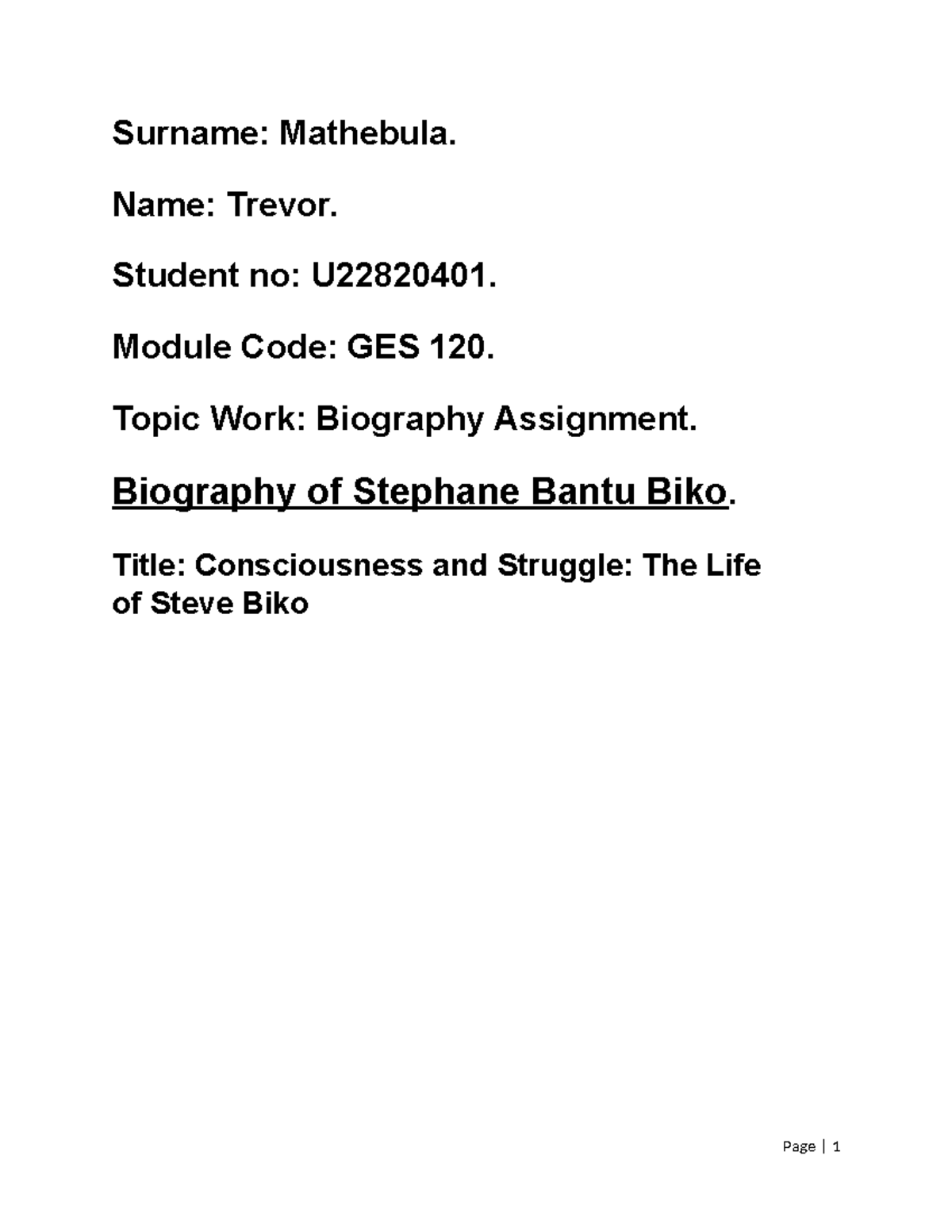 Karabo fnally one - is helpful - Surname: Mathebula. Name: Trevor ...
