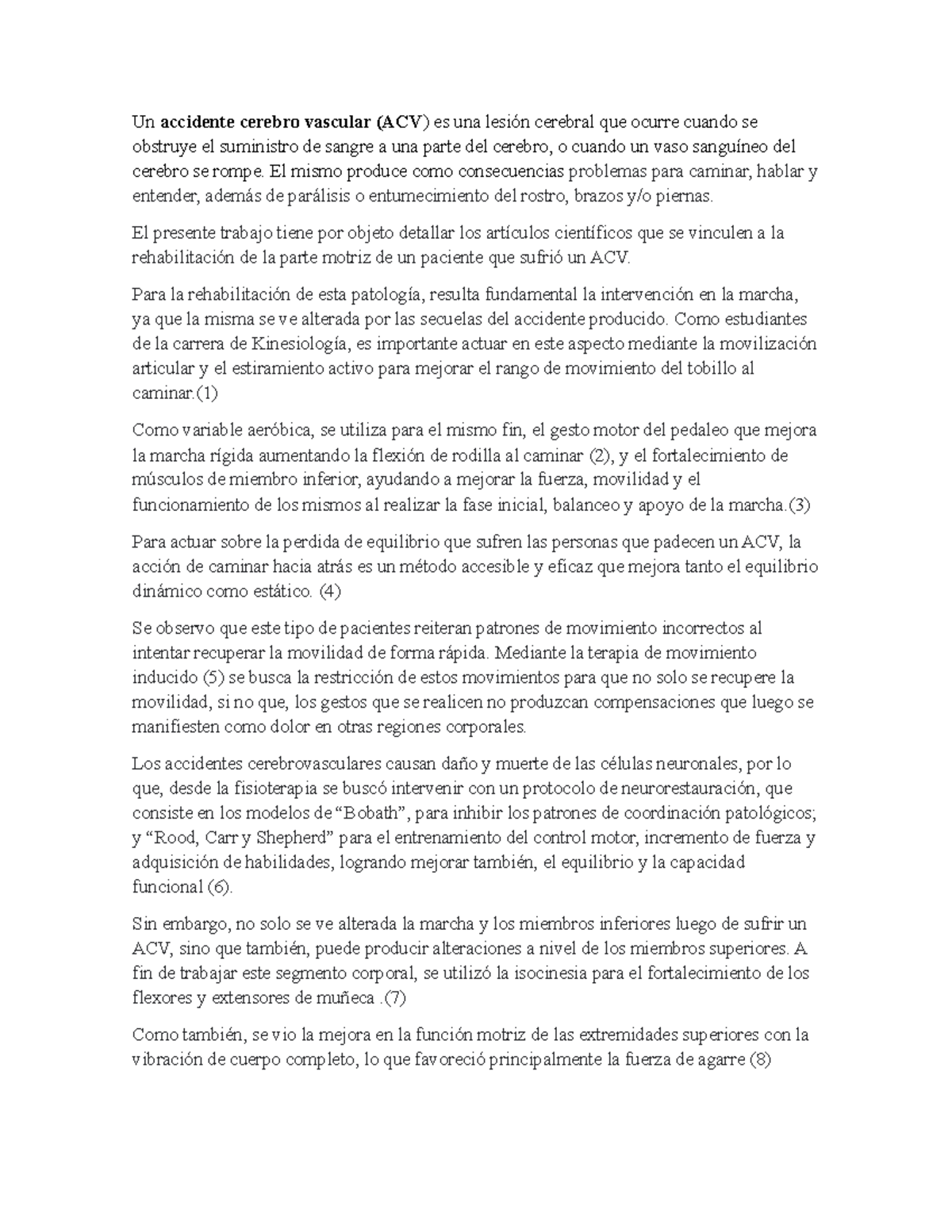 ACV texto Final - apunte de anato - Un accidente cerebro vascular (ACV) es una lesión cerebral ...