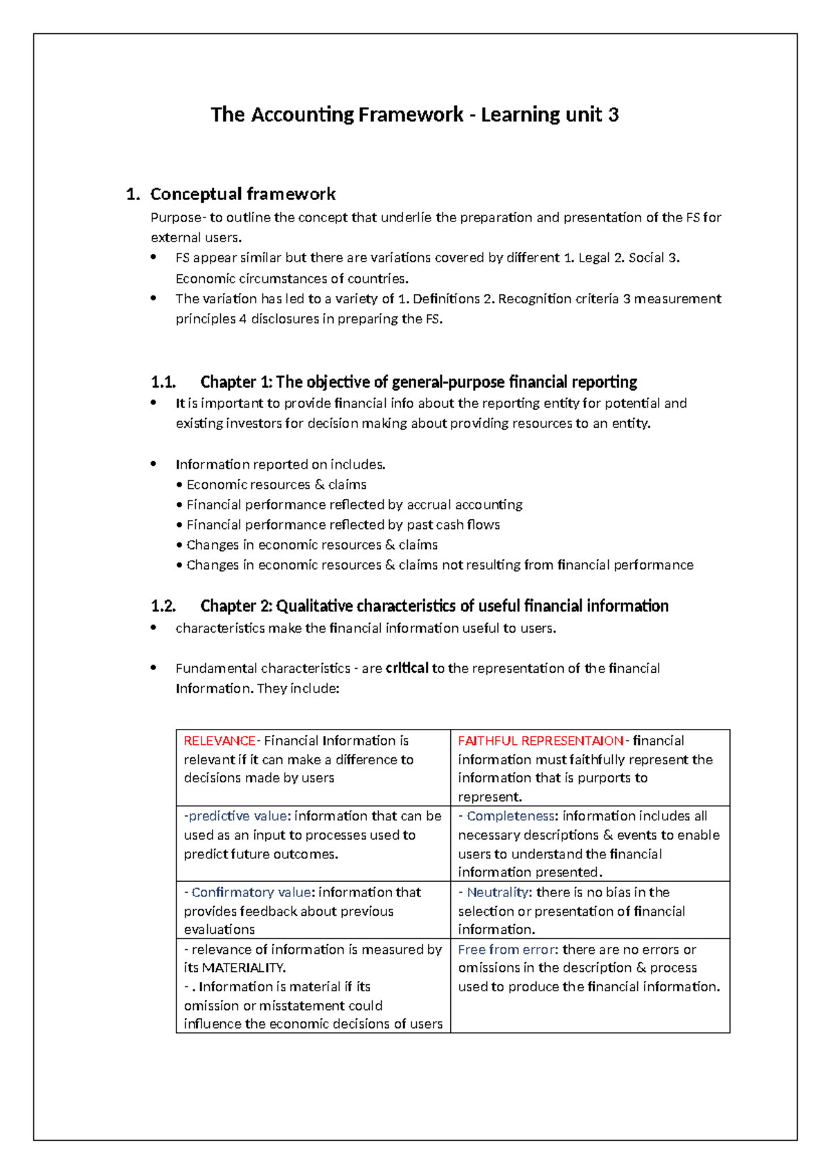 The Accounting Framework - Conceptual framework ####### Purpose- to ...