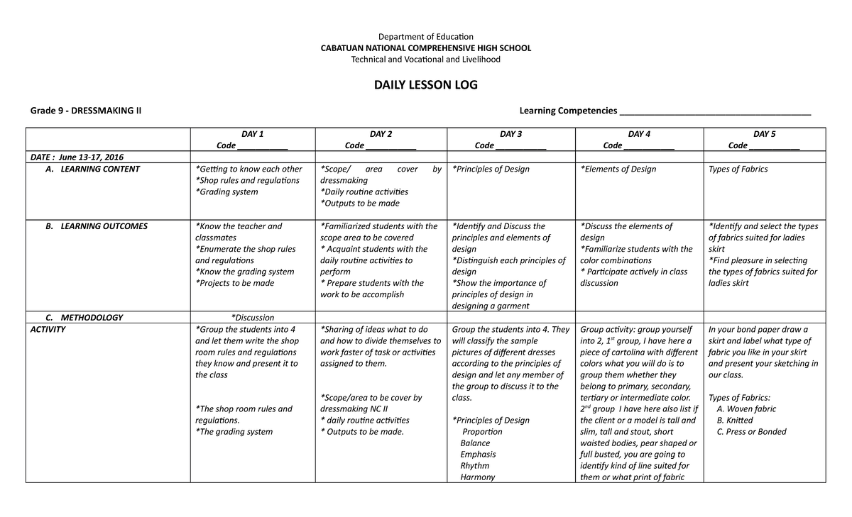 Principles Of Design In Dressmaking Lesson Plan - Design Talk