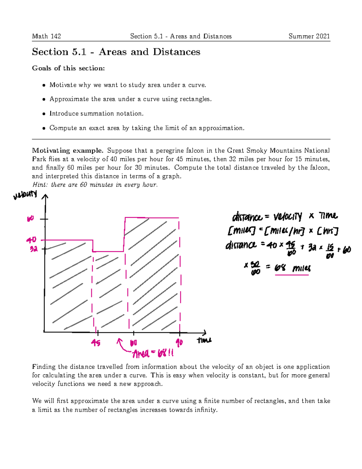 Chapter 5 - CH5 - Math 142 Section 5 - Areas and Distances Summer 2021 ...