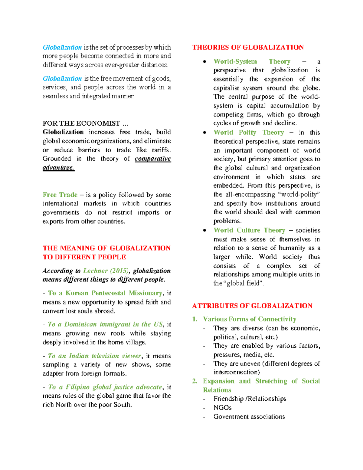 Globalization notes - Globalization is the set of processes by which ...