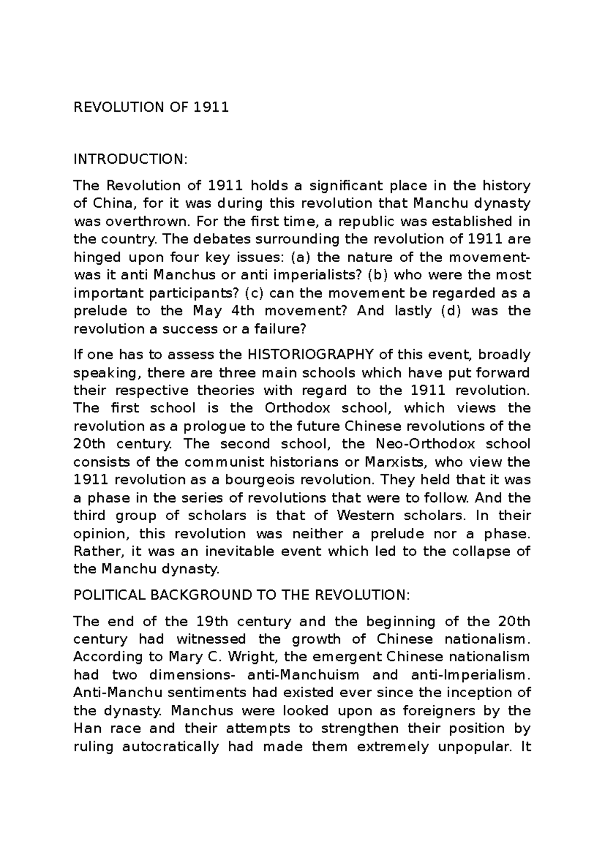 Revolution 1911 Answer - REVOLUTION OF 1911 INTRODUCTION: The ...