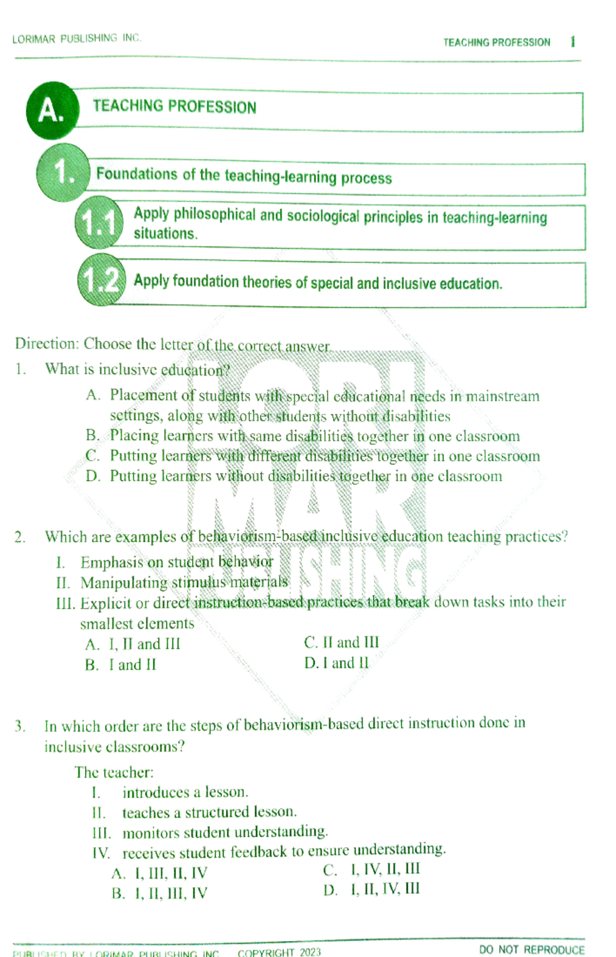 Teaching Profession LET Reviewer - LORIMAR PUBLISHI NG IN C. TE ACHING ...