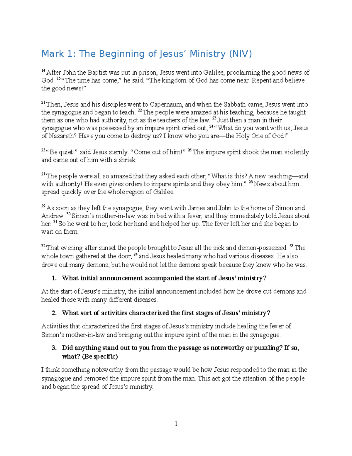 Biblical Passages - jiu - Mark 1: The Beginning of Jesus’ Ministry (NIV ...