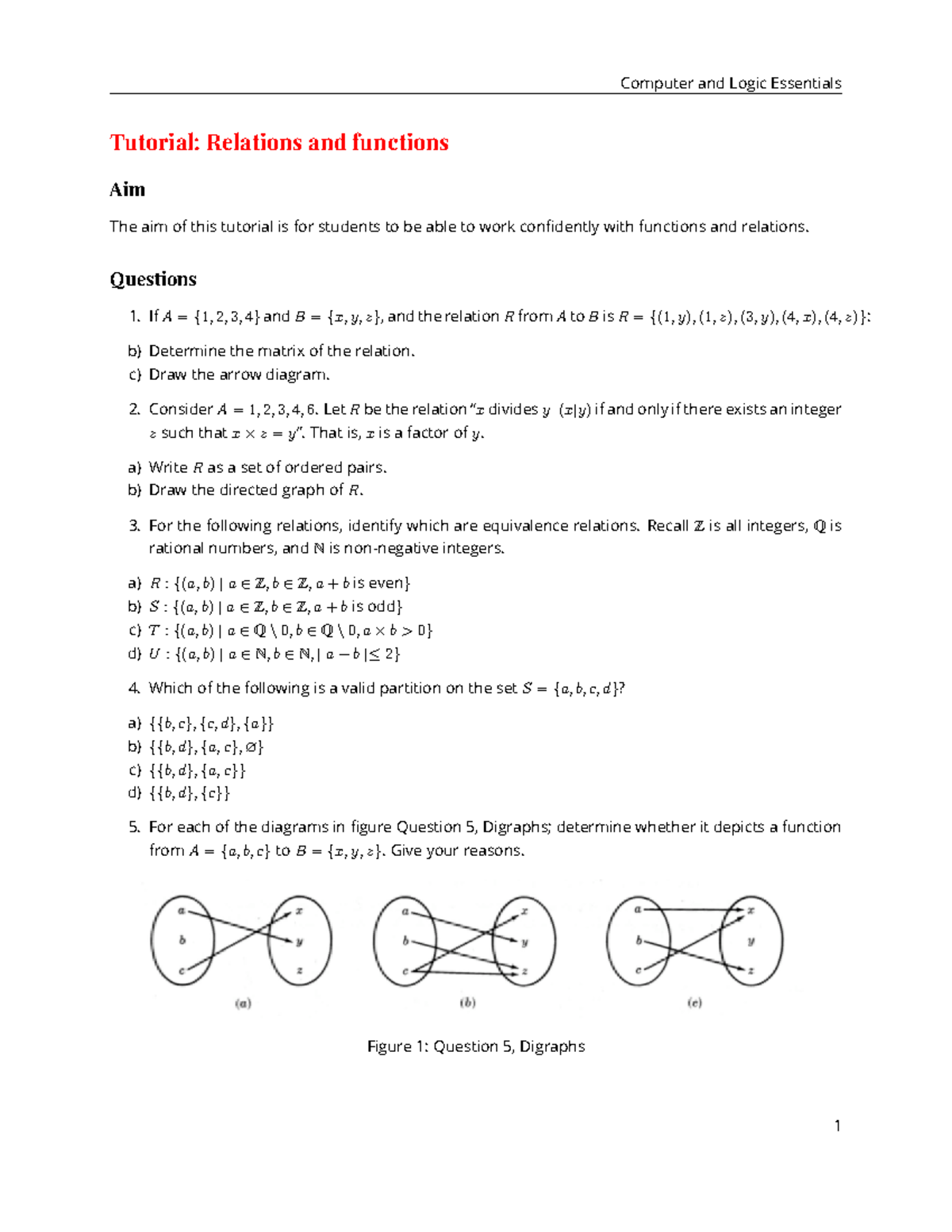 COS10003-tutorial 05 - ComputerandLogicEssentials Tutorial: Relations and functions Aim - Studocu