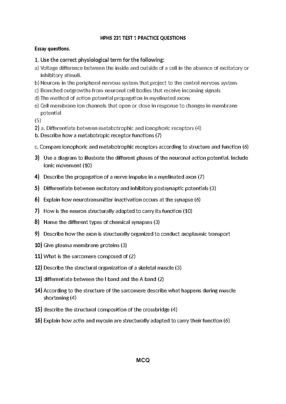HPHS 231 TEST 1 Practice Questions - HPHS 231 TEST 1 PRACTICE QUESTIONS ...