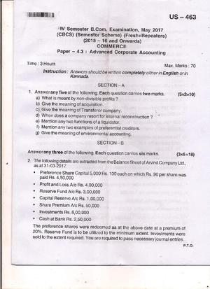 IV-Sem-BCom - 4 ADVANCED CORPORATE ACCOUNTING Unit 1: MERGERS AND ACQUISITION OF COMPANIES ...