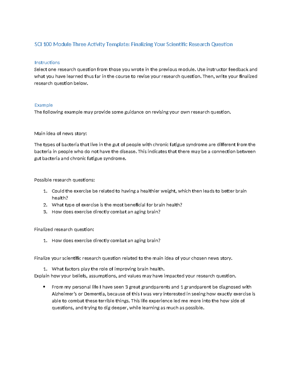 SCI 100- Module three - Use instructor feedback and what you have ...