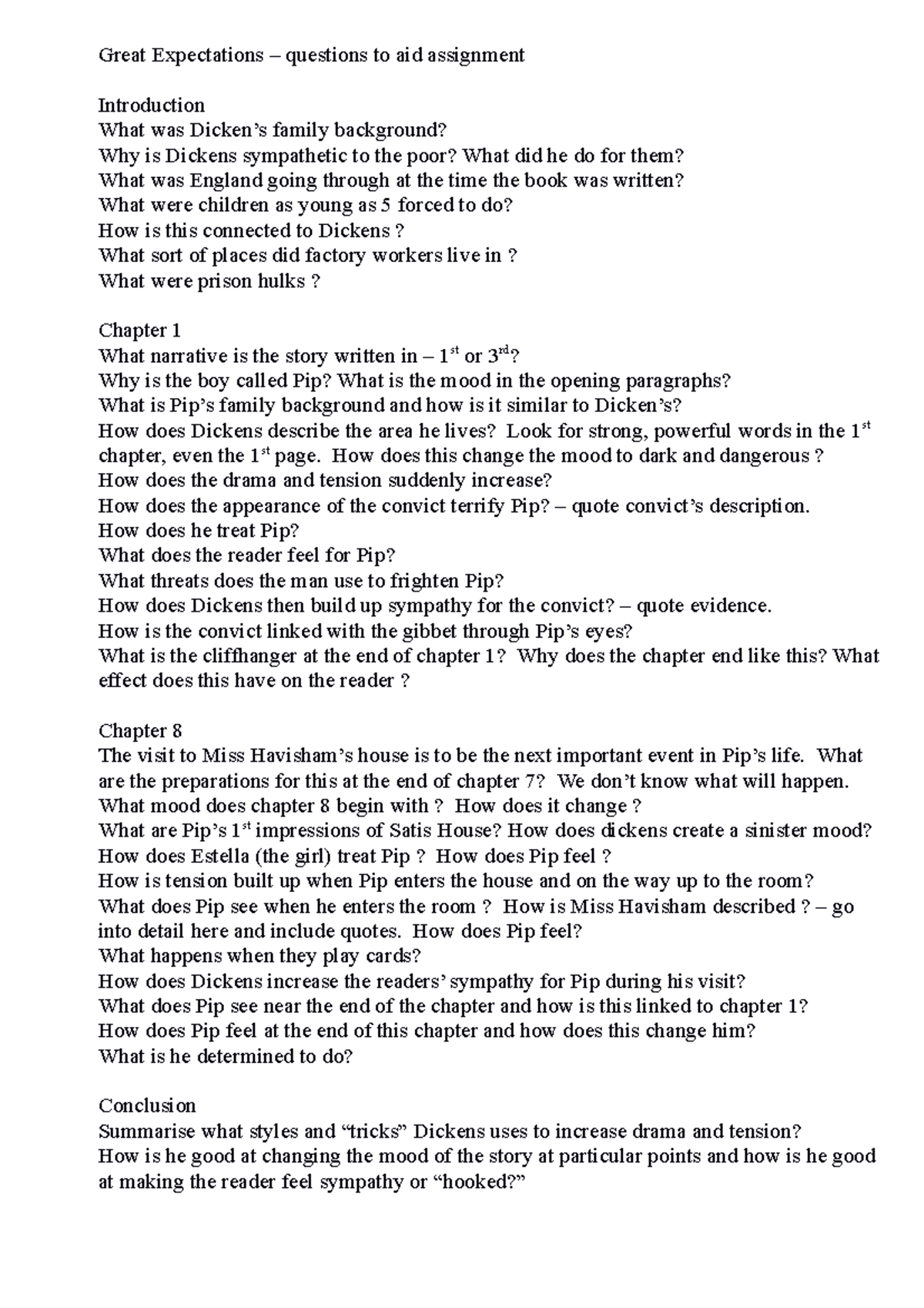 extravagant!@!@! - Great Expectations – questions to aid assignment ...