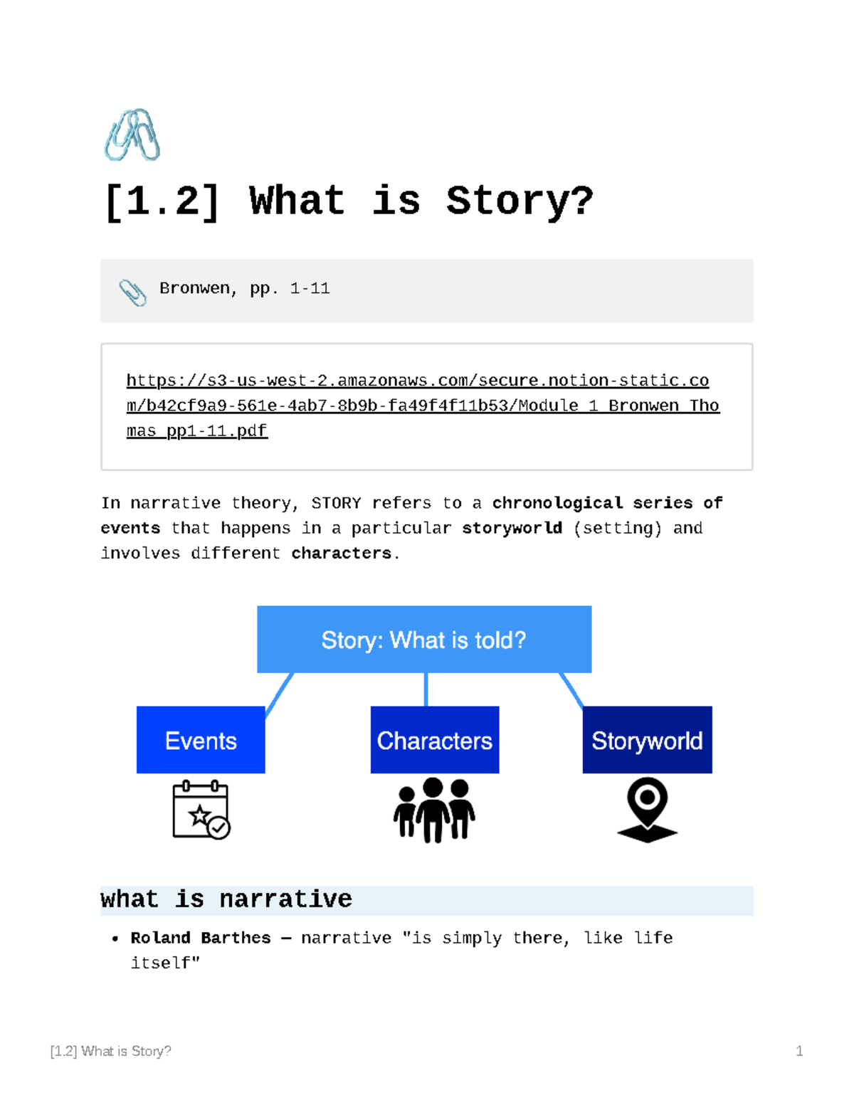 1 - Module 1 What is Story - 🖇 [1] What is Story? 📎 Bronwen, pp. 1 ...