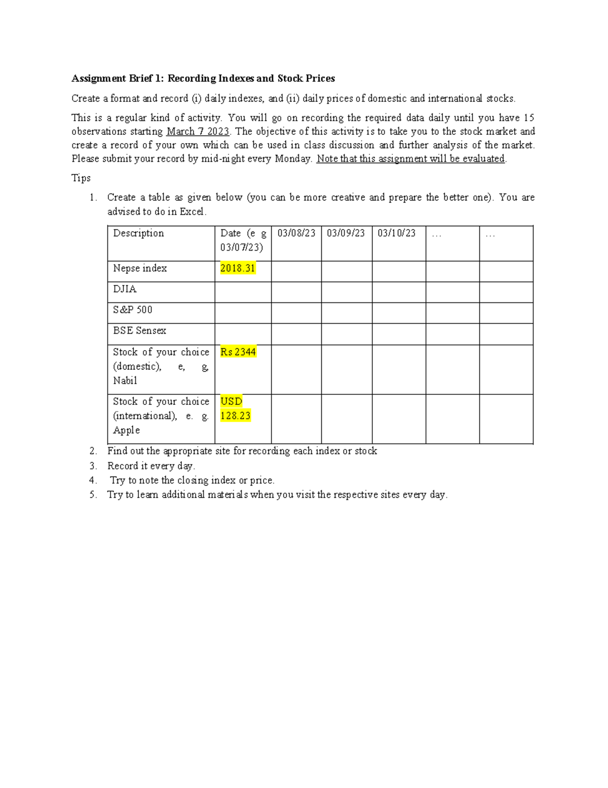 Assignment Brief 1 - Recording index - This is a regular kind of ...