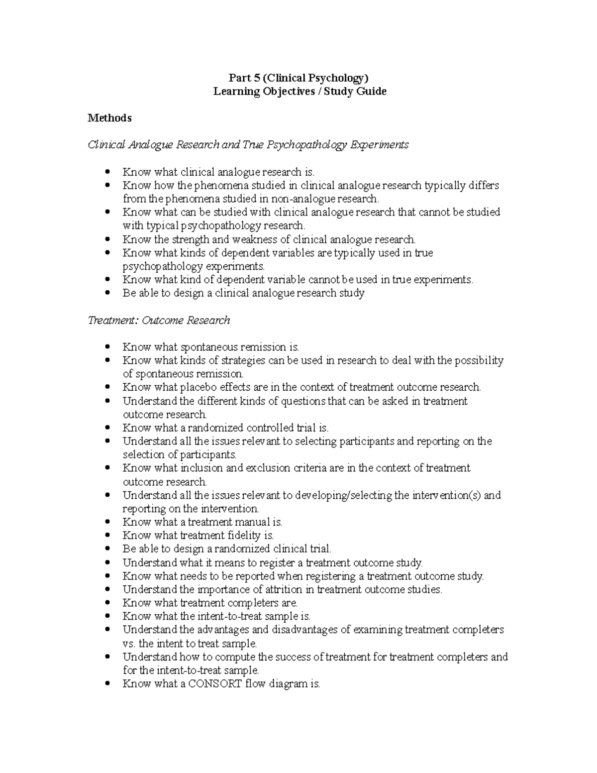 Part 5 Learning Objectives - Part 5 (Clinical Psychology) Learning ...