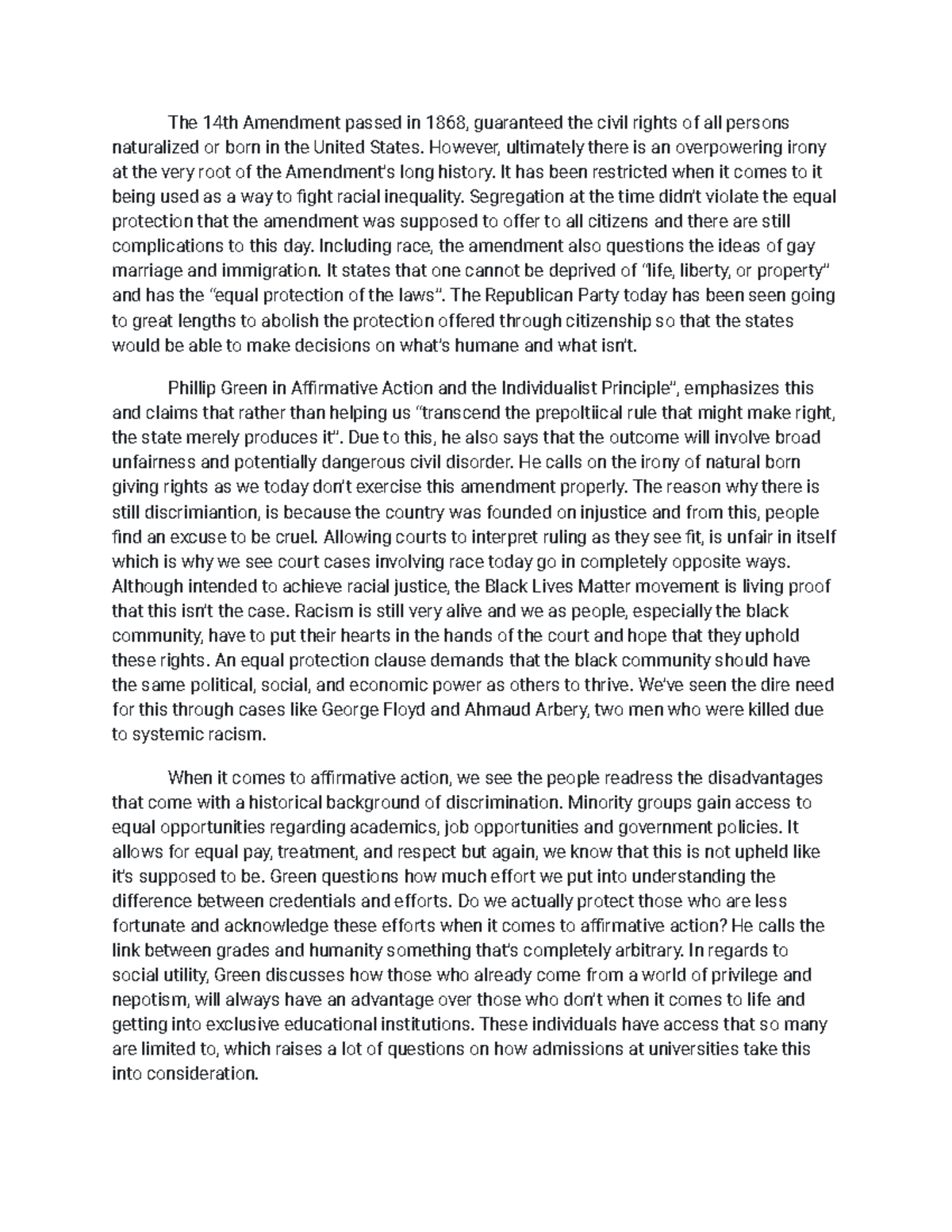 Civil Rights, Phillip Green Reading - The 14th Amendment passed in 1868 ...