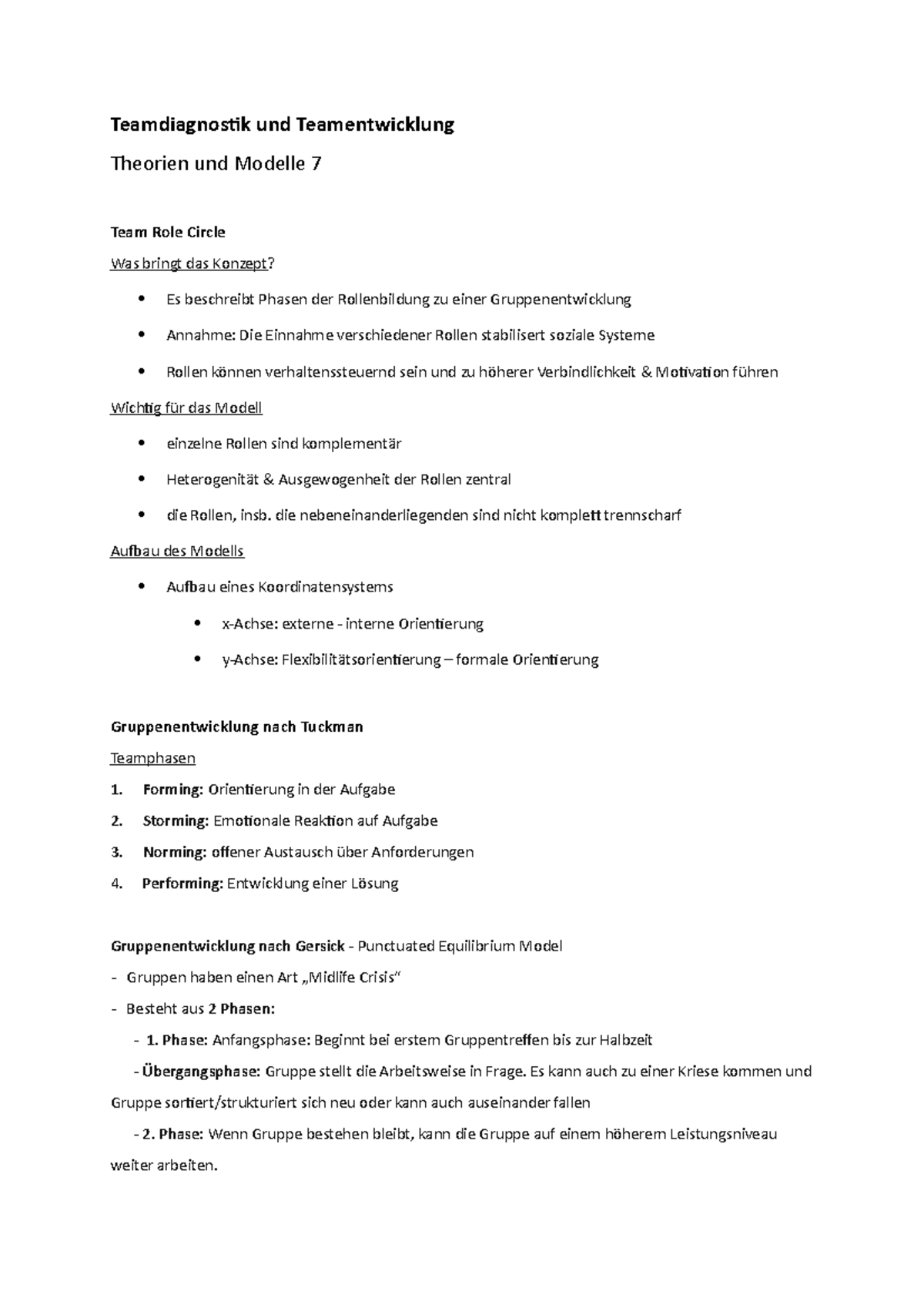 Theorien und Definitionen 7 - Team Role Circle, Gruppenentwicklung ...