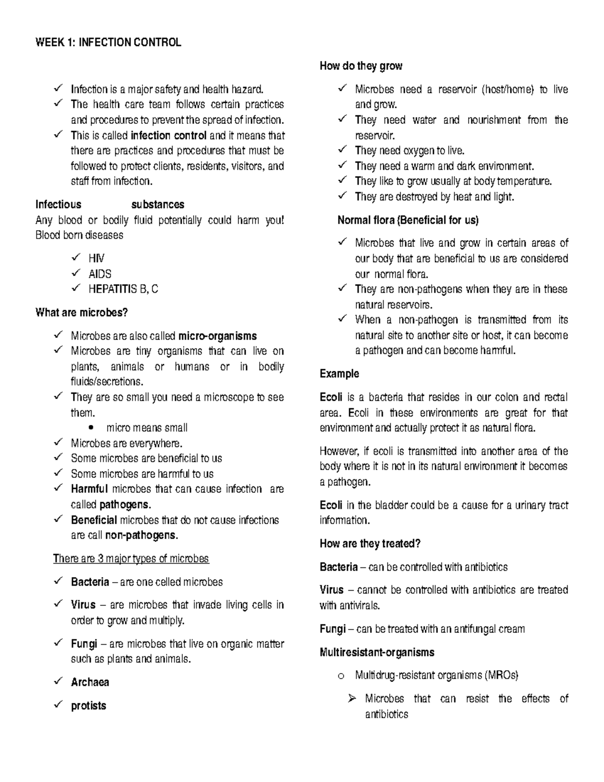 WEEK 1 Infection Control - WEEK 1: INFECTION CONTROL Infection is a ...