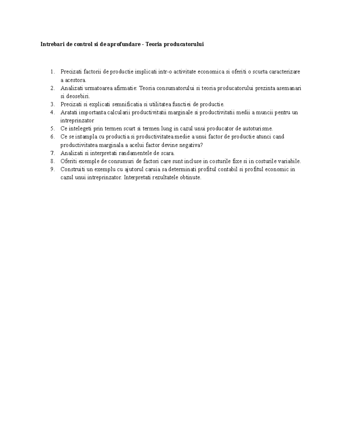 Intrebari de control si de aprofundare - Teoria producatorului ...