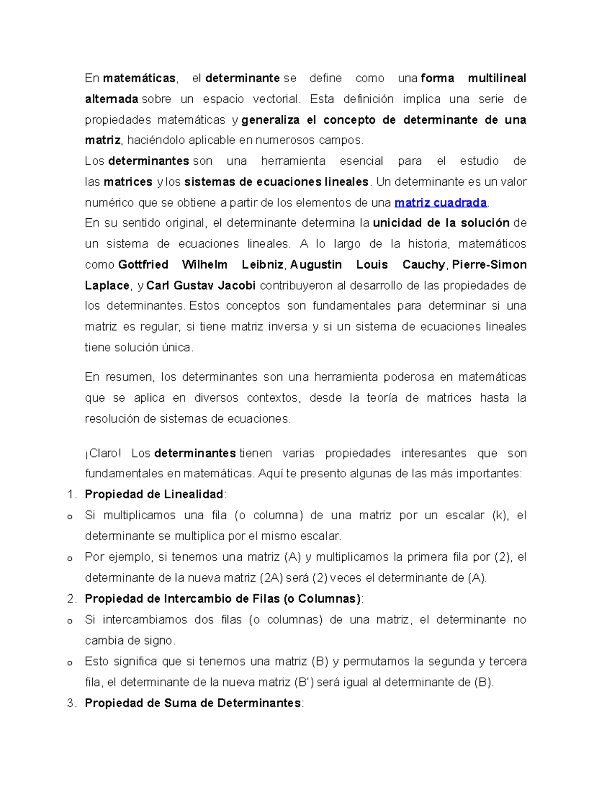 Deteminantes - En matemáticas, el determinante se define como una forma ...