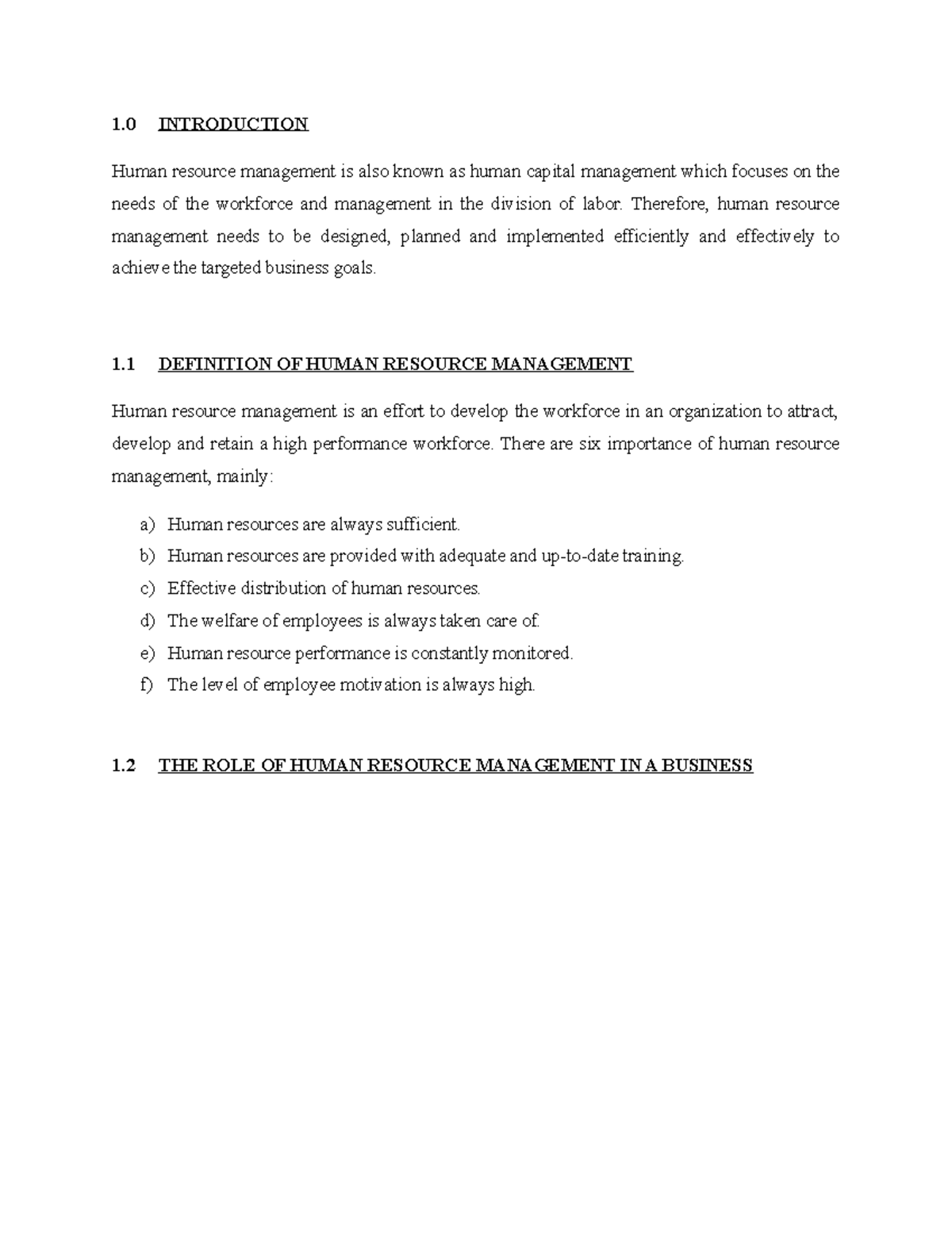 FORM 5 Business - 1 INTRODUCTION Human resource management is also ...