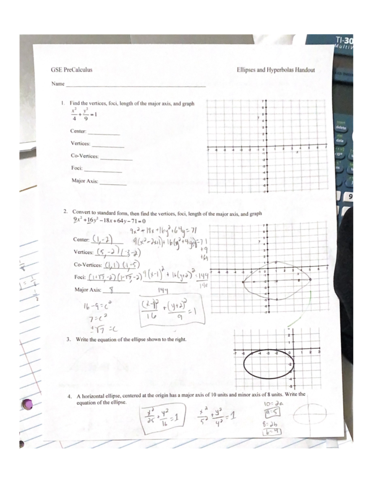 Ellipses and Hyperbolas Handout - MATH 1113 - Studocu