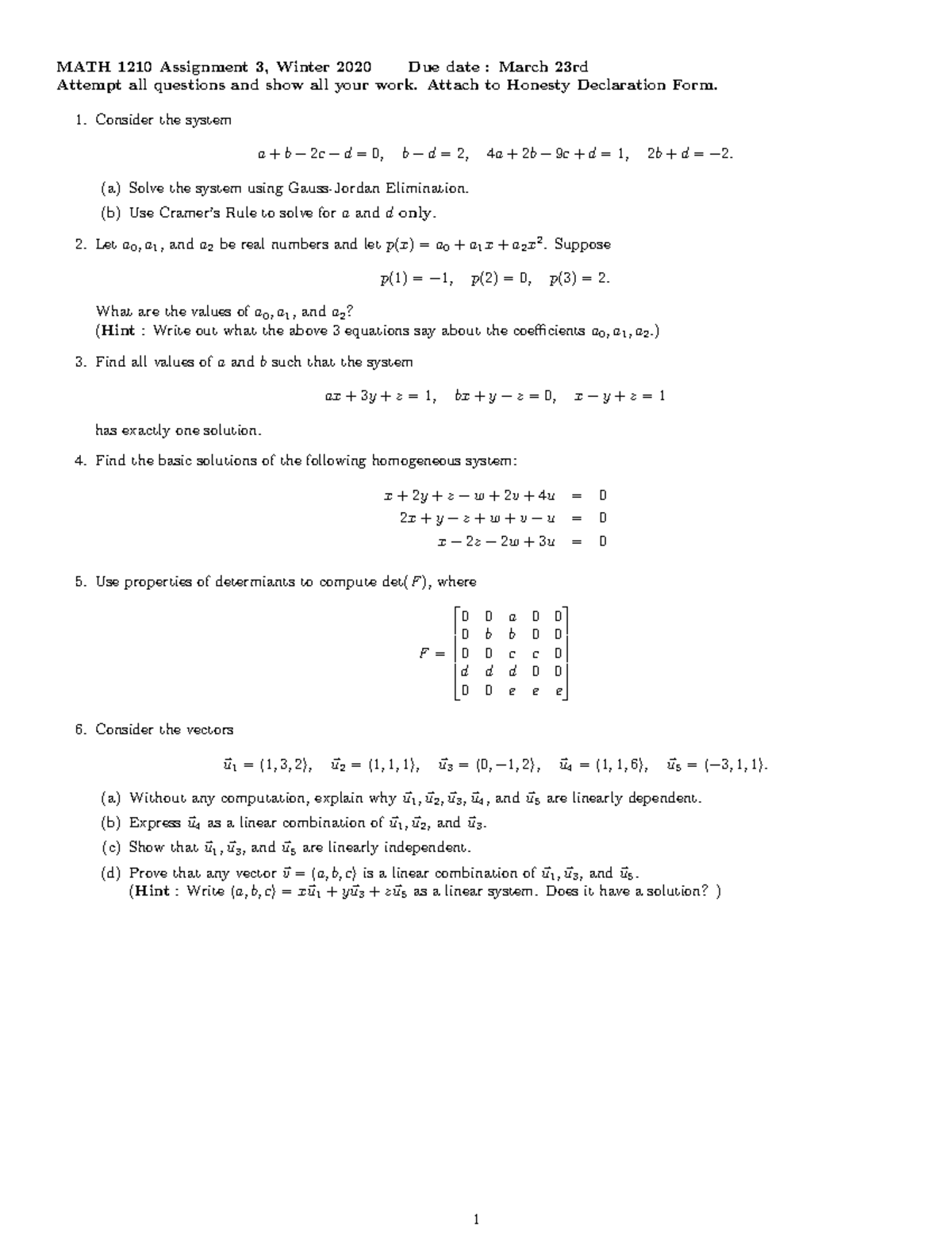 W20asst3 - Techniques Of Classical And Linear Algebra course material ...